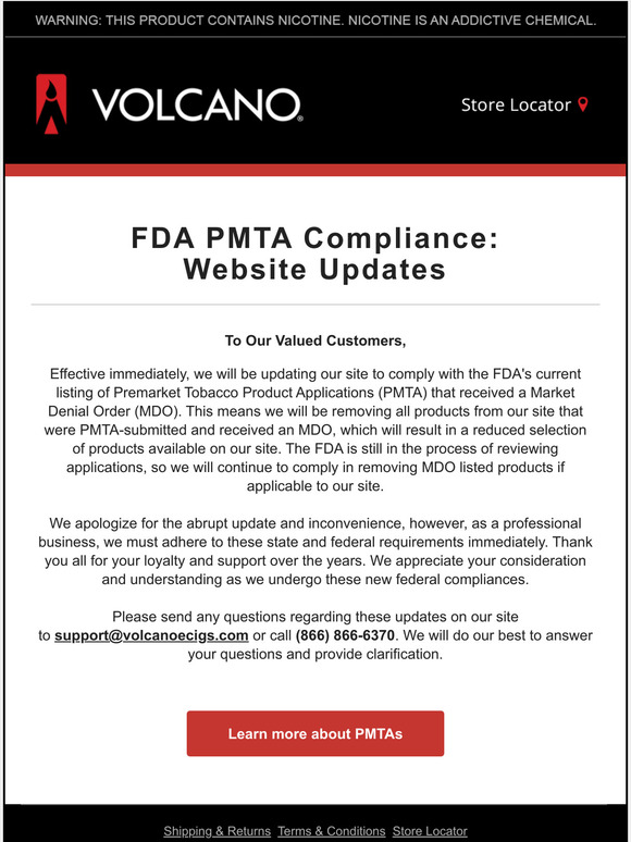 Volcano Ecigs: URGENT: FDA PMTA Compliance | Milled