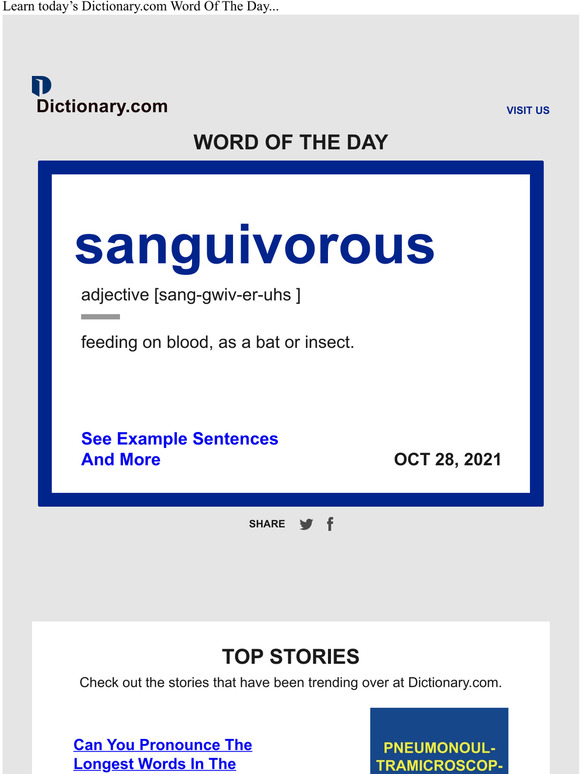 Dictionary.com: sanguivorous | Word of the Day | Milled