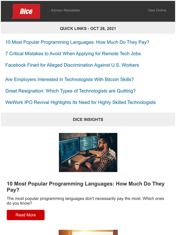 Dice: 10 Most Popular Programming Languages: How Much Do They Pay? | Milled