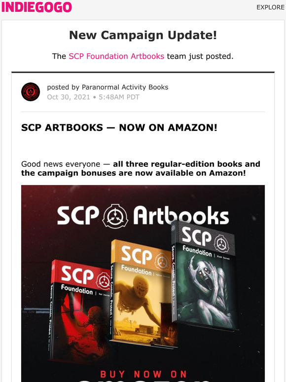 Indiegogo: Update #33 from SCP Foundation Artbooks | Milled