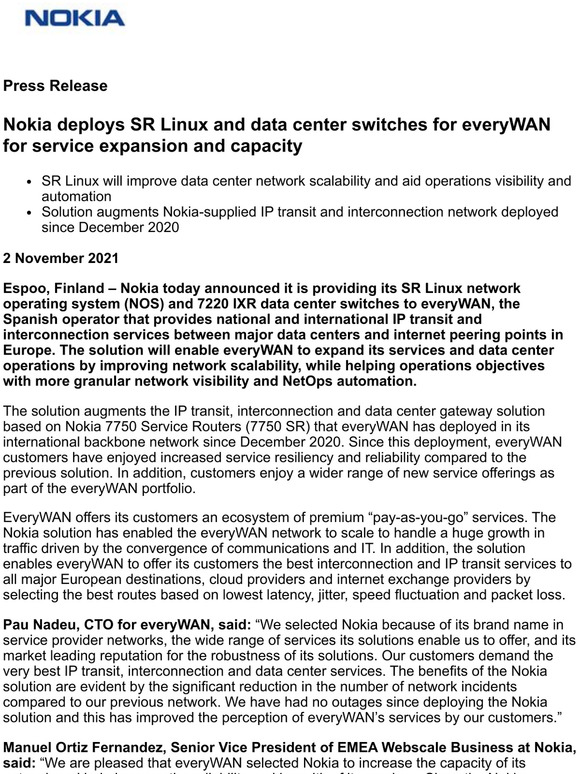 Withings: Nokia deploys SR Linux and data center switches for everyWAN ...