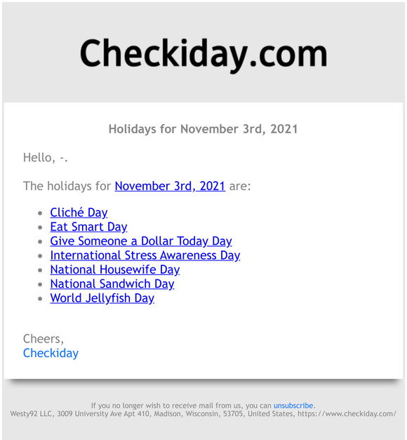 Checkiday: Holidays for November 3rd, 2021! | Milled