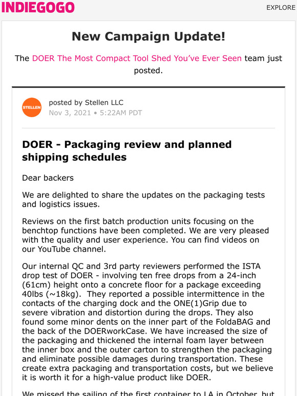 Indiegogo: Update #10 from DOER The Most Compact Tool Shed Youve Ever ...