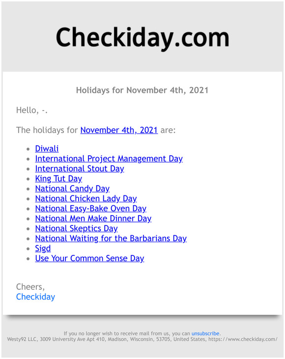 Checkiday: Holidays for November 4th, 2021! | Milled