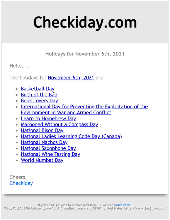 Checkiday: Holidays for November 6th, 2021! | Milled