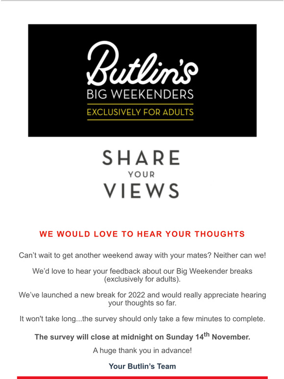 Butlins: Something new for 2022tell us what you think! | Milled