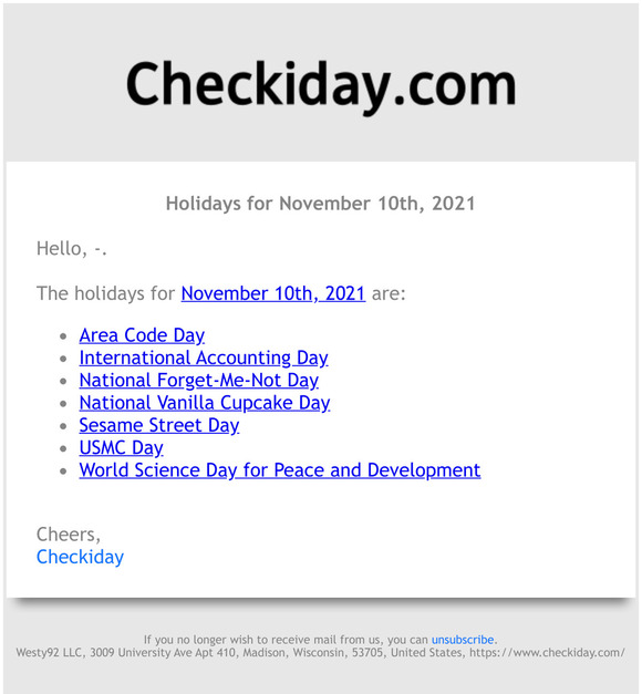 Checkiday: Holidays for November 10th, 2021! | Milled