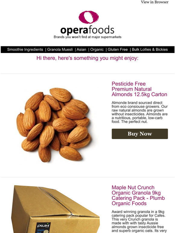 Opera Foods: Pesticide Free Premium Natural Almonds 12.5kg Carton and ...