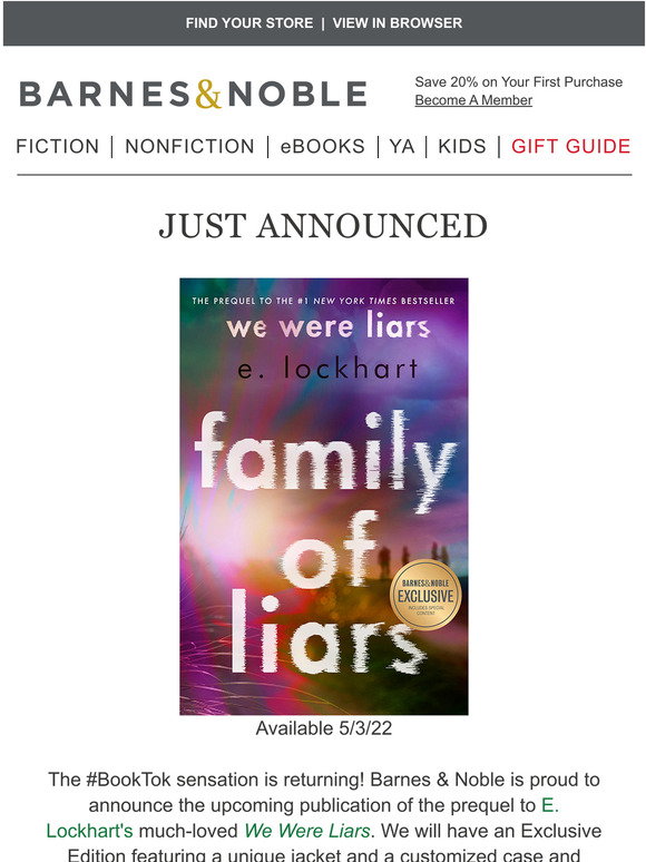 Barnes & Noble: Announcing the "We Were Liars" Prequel | Milled