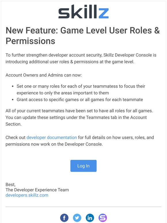 Skillz: NEW Developer Console User Roles | Milled