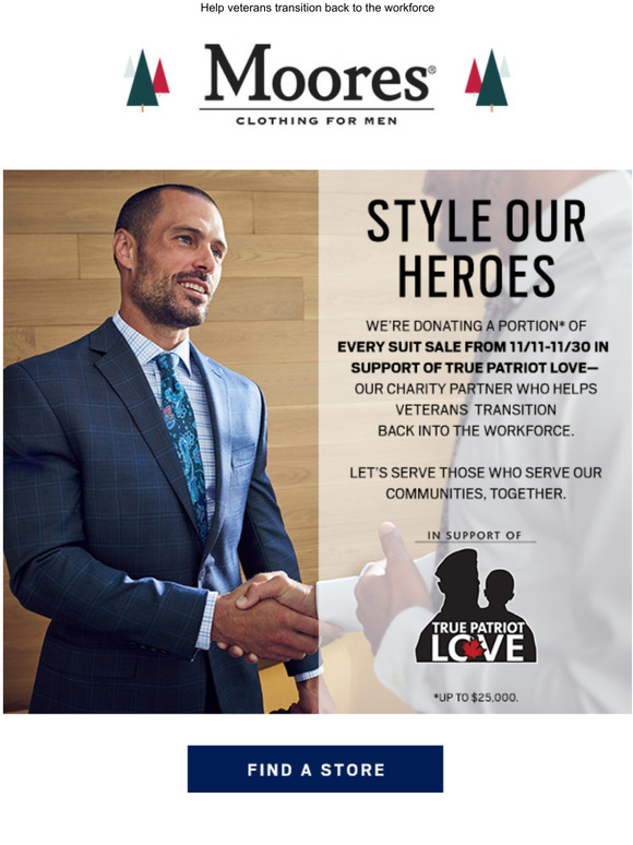 Moores Clothing: Style our heroes with every suit purchase | Milled