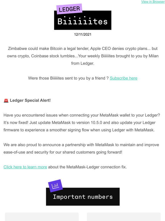 Ledger: Your MetaMask connection with Ledger is now fixed! | Milled