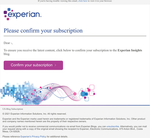 Experian: Please confirm your subscription | Milled