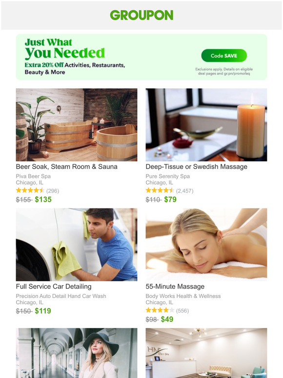 Groupon: Almost Over! Use code SAVE for an EXTRA 20% Off Deals Near You ...