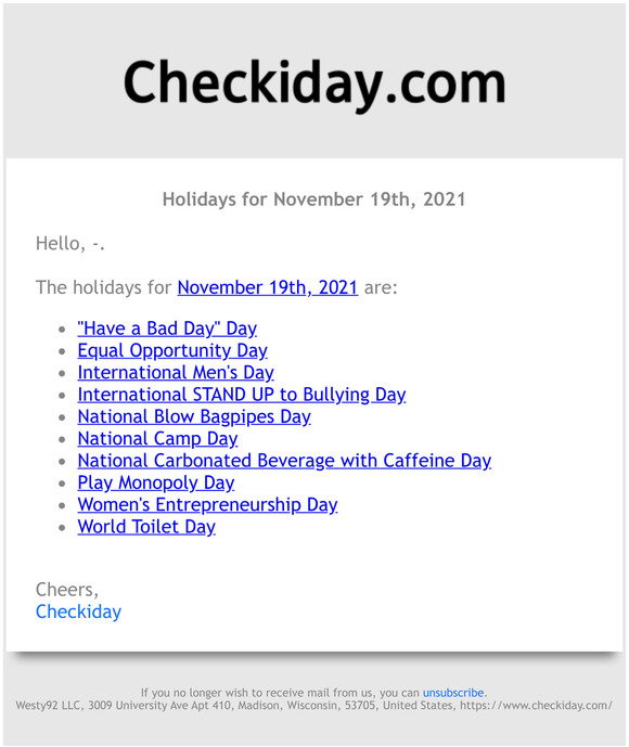 Checkiday: Holidays for November 19th, 2021! | Milled