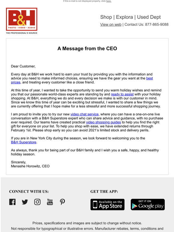 B&H Photo: An Important Message from our CEO | Milled