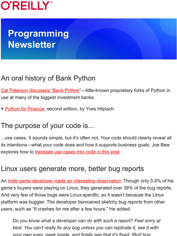 O'Reilly: Better bug catchers, autocomplete code, and Python for ...