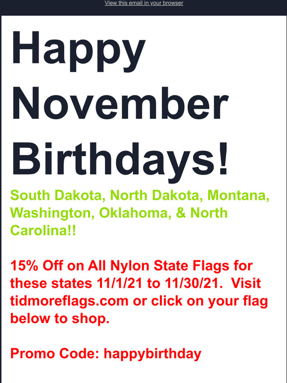 Tidmore Flags: 15% Off State Flags for November Birthdays! | Milled