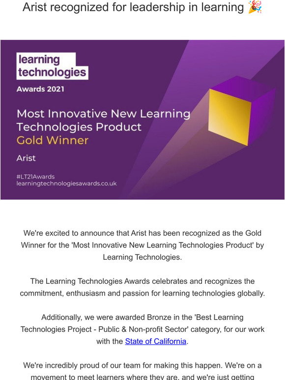 Arist: Arist named most innovative new learning technology | Milled