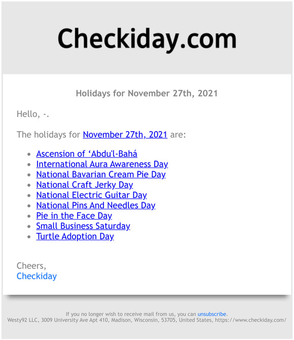 Checkiday: Holidays for November 27th, 2021! | Milled