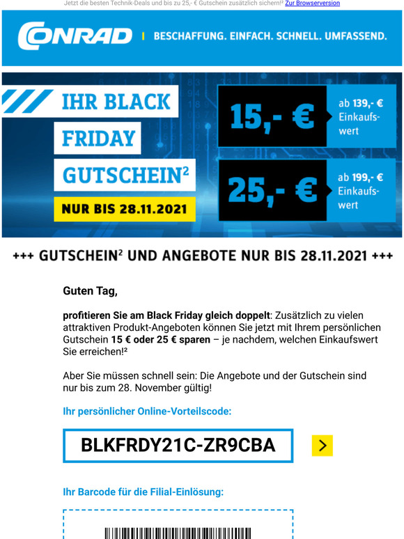 Conrad: Ihr Gutschein zum Black Friday: Jetzt gleich sichern! | Milled