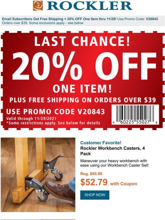 Rockler Woodworking and Hardware: Your 20% Off One Item Coupon Expires ...