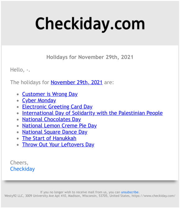 Checkiday: Holidays for November 29th, 2021! | Milled