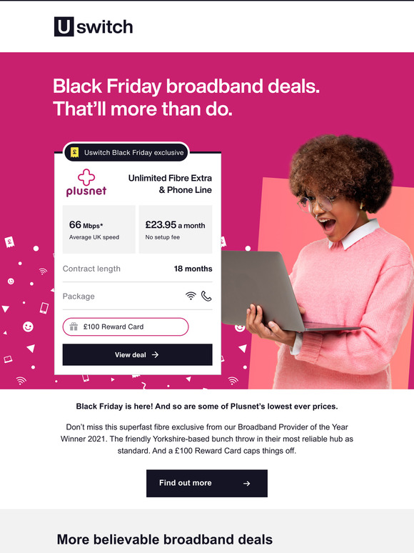 uSwitch: Believable Black Friday exclusives from Plusnet | Milled