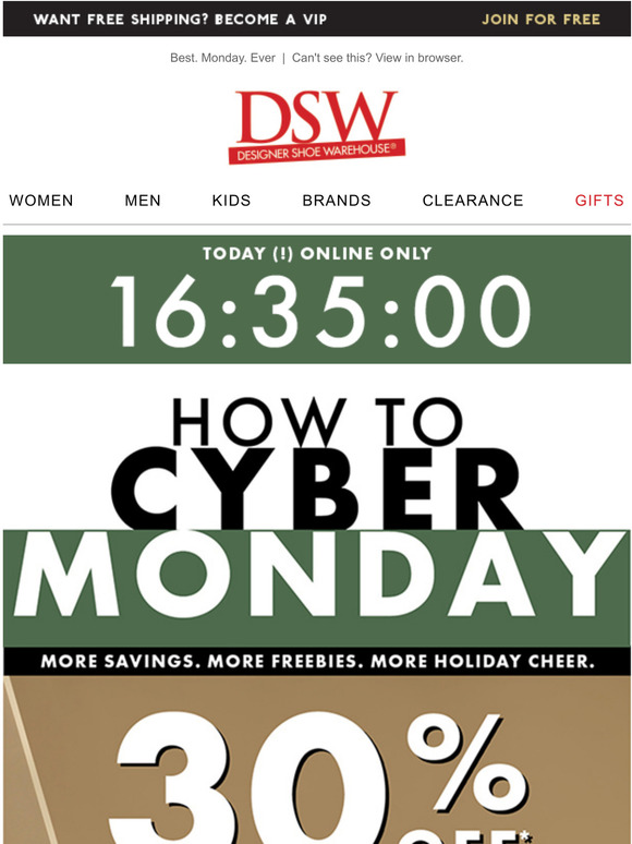 DSW: THIS IS IT: 30% off (& your free gift) disappear tonight. | Milled