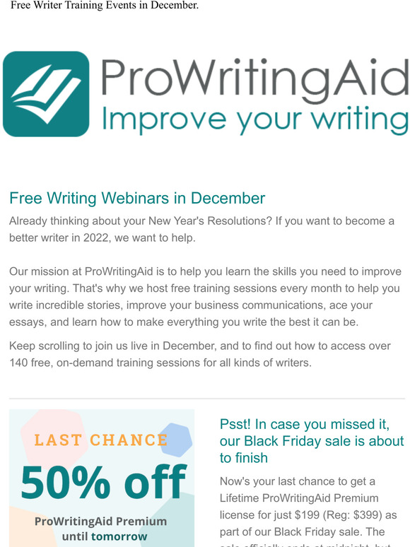 ProWritingAid: Free Writer Training Events in December | Milled
