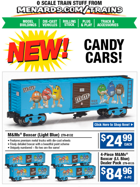 Menards: New! O Scale Candy Cars! | Milled
