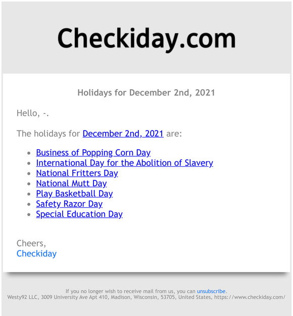 Checkiday: Holidays for December 2nd, 2021! | Milled