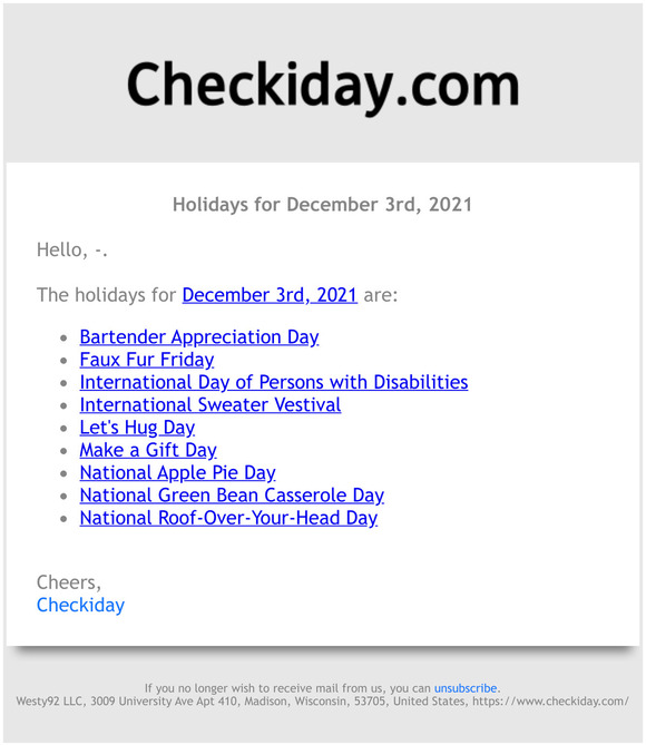 Checkiday: Holidays for December 3rd, 2021! | Milled
