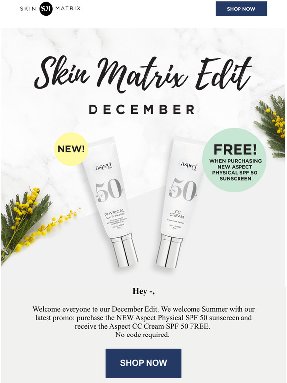 Skin Matrix: December Edit - Introducing our NEW Aspect Physical SPF 50 ...