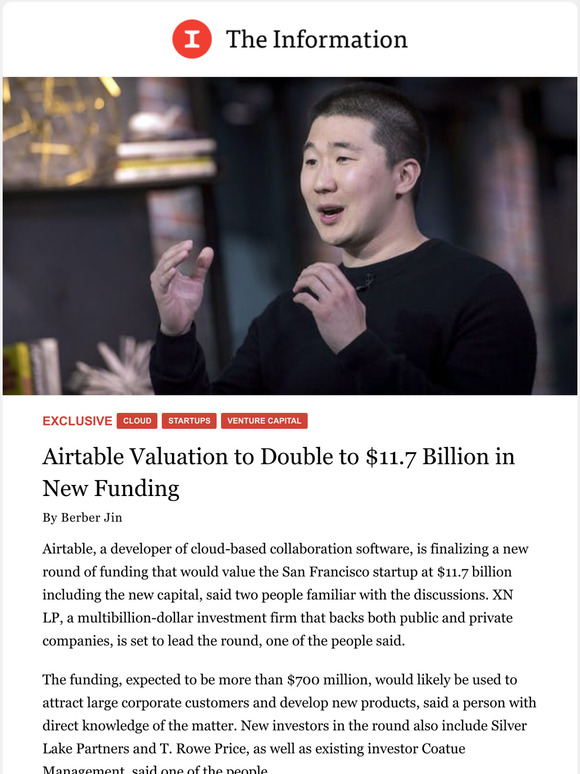 The Information: Airtable Valuation to Double to $11.7 Billion in New Funding | Milled