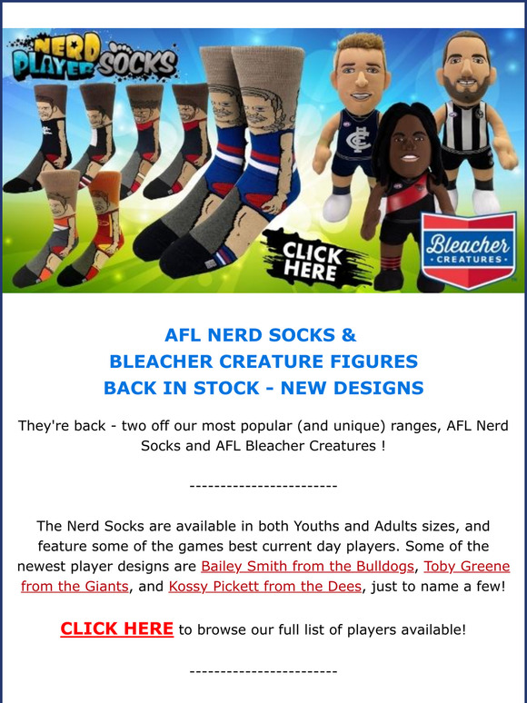 AFL Footy Shop: AFL Nerd Socks and Bleacher Creatures have returned ...