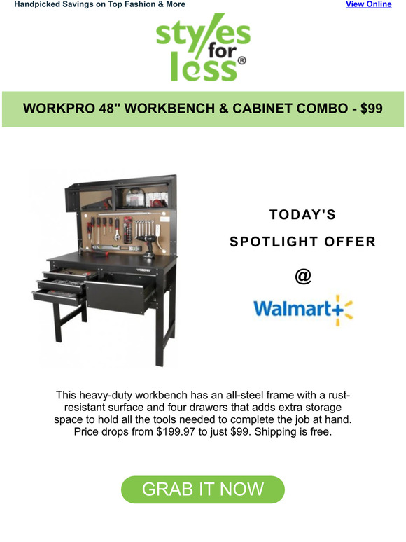 Styles For Less: Workpro 48" Workbench & Cabinet Combo - $99 | Milled