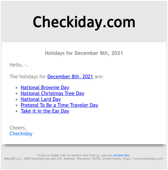 Checkiday: Holidays for December 8th, 2021! | Milled