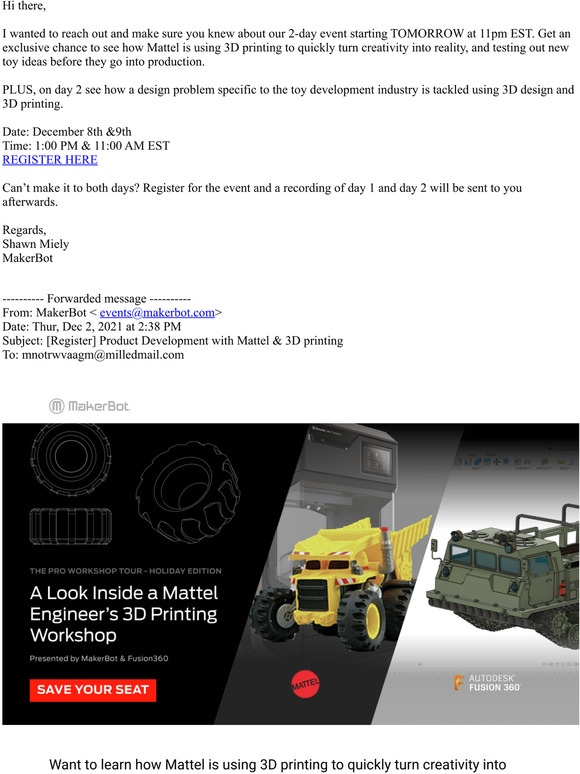 Makerbot: [Starting Tomorrow] Product Development with Mattel & 3D ...