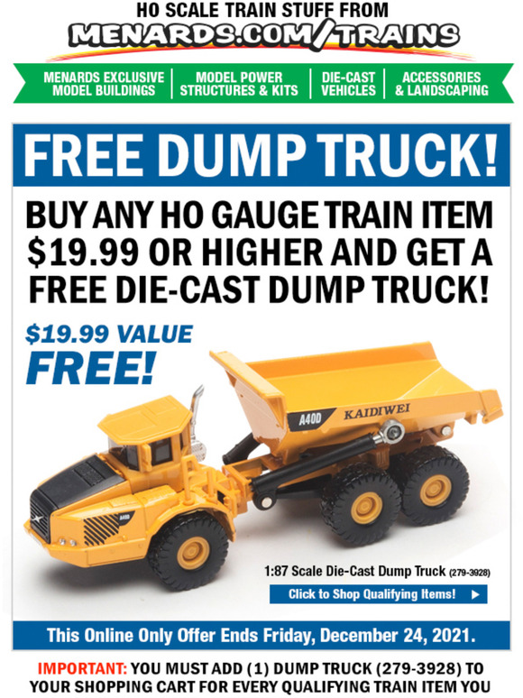 Menards: Check Out This Free Dump Truck With Purchase! | Milled