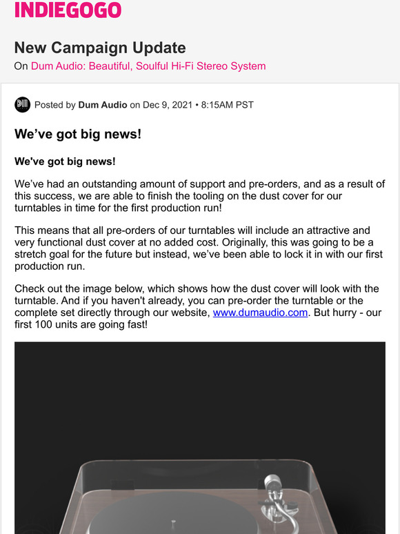 Indiegogo: Update #5 from Dum Audio: Beautiful, Soulful Hi-Fi Stereo ...