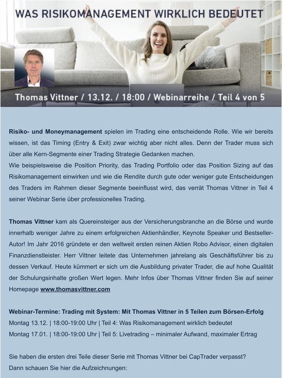 CapTrader: Montag 18 Uhr: Thomas Vittner - Was Risikomanagement wirklich bedeutet | Milled