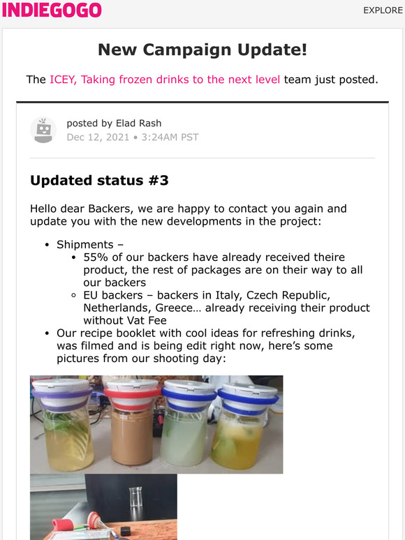 Indiegogo: Update #12 from ICEY, Taking frozen drinks to the next level ...