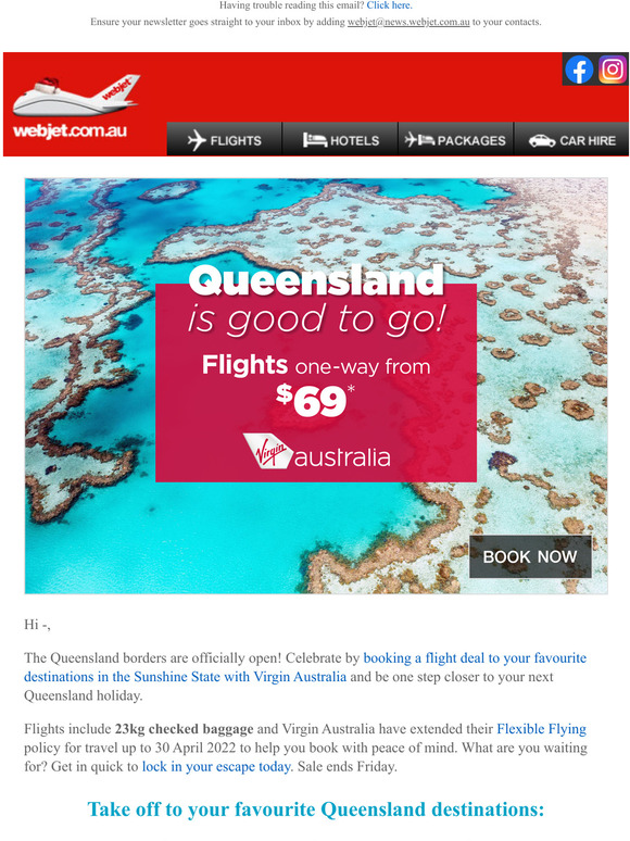 Webjet: $69 one-way to Brisbane with Virgin Australia! | Milled