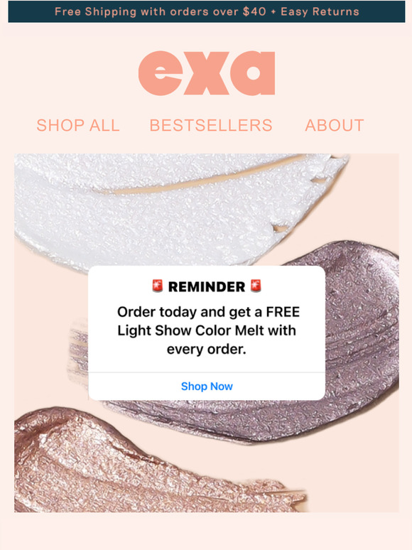 Exa Beauty: Free Light Show Eyeshadow with every order! | Milled