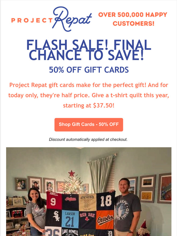 Project Repat: FLASH SALE! 50% off ANY SIZE gift card! | Milled