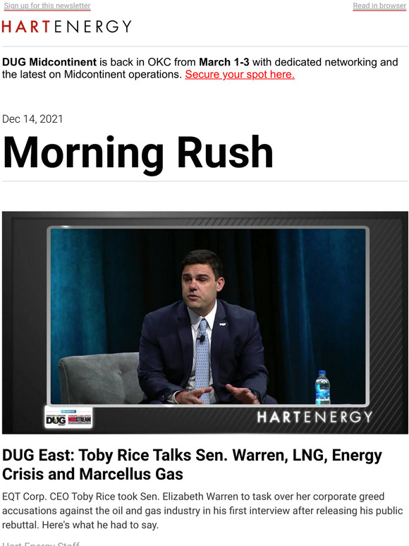 Hart Energy: Morning Rush: Exclusive with EQT CEO Toby Rice; EnCap Merges Permian Producers | Milled
