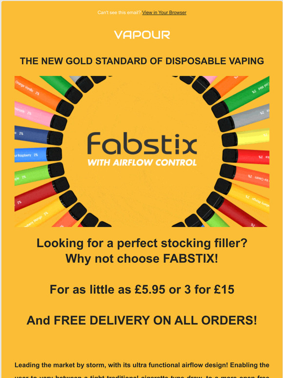 Vapour: Fabstix - The Gold Standard Of Disposable Vaping | Milled
