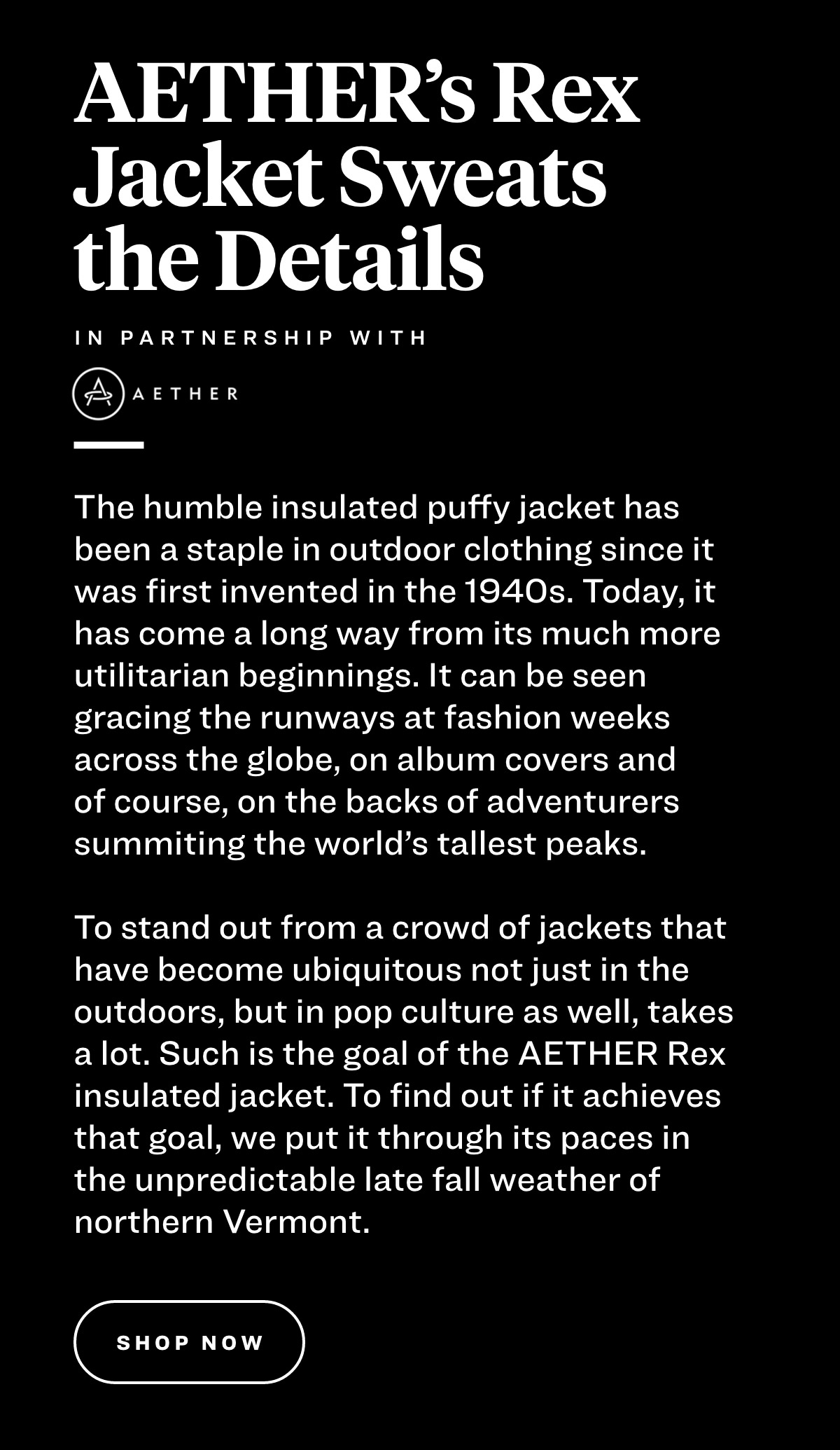 Gear Patrol: AETHER's Rex Jacket Sweats the Details | Milled