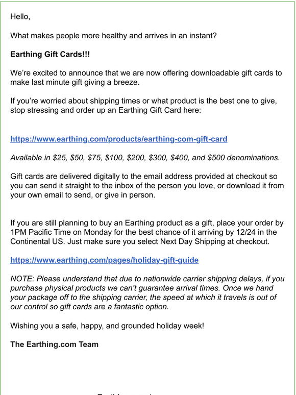 Earthing: GIFT CARDS Are HERE + Last Chance For Shipping! | Milled